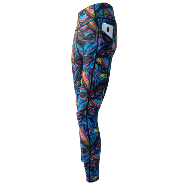 High Waist Full Length - Peacock Marble - Funky Pants